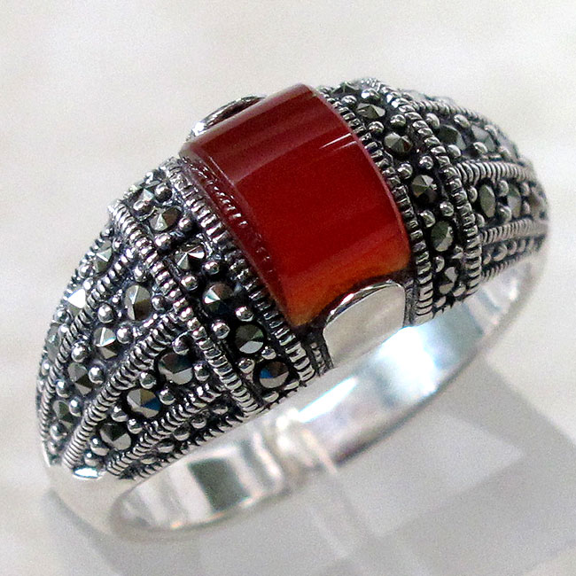 DELIGHTFUL MARCASITE RED AGATE 925 STERLING SILVER RING SIZE 5-10 | eBay